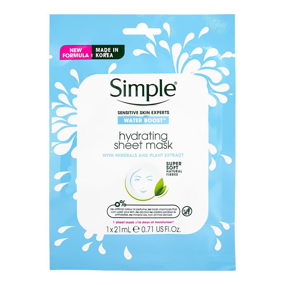 Simple Sensitive Skin Experts Water Boost Hydrating Sheet Mask, 21ml