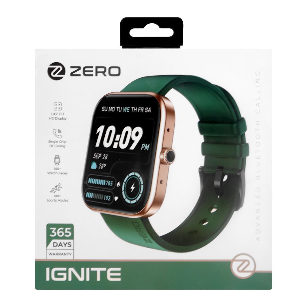 Zero Ignite HD Display BT Calling Smart Watch, Green + Gold