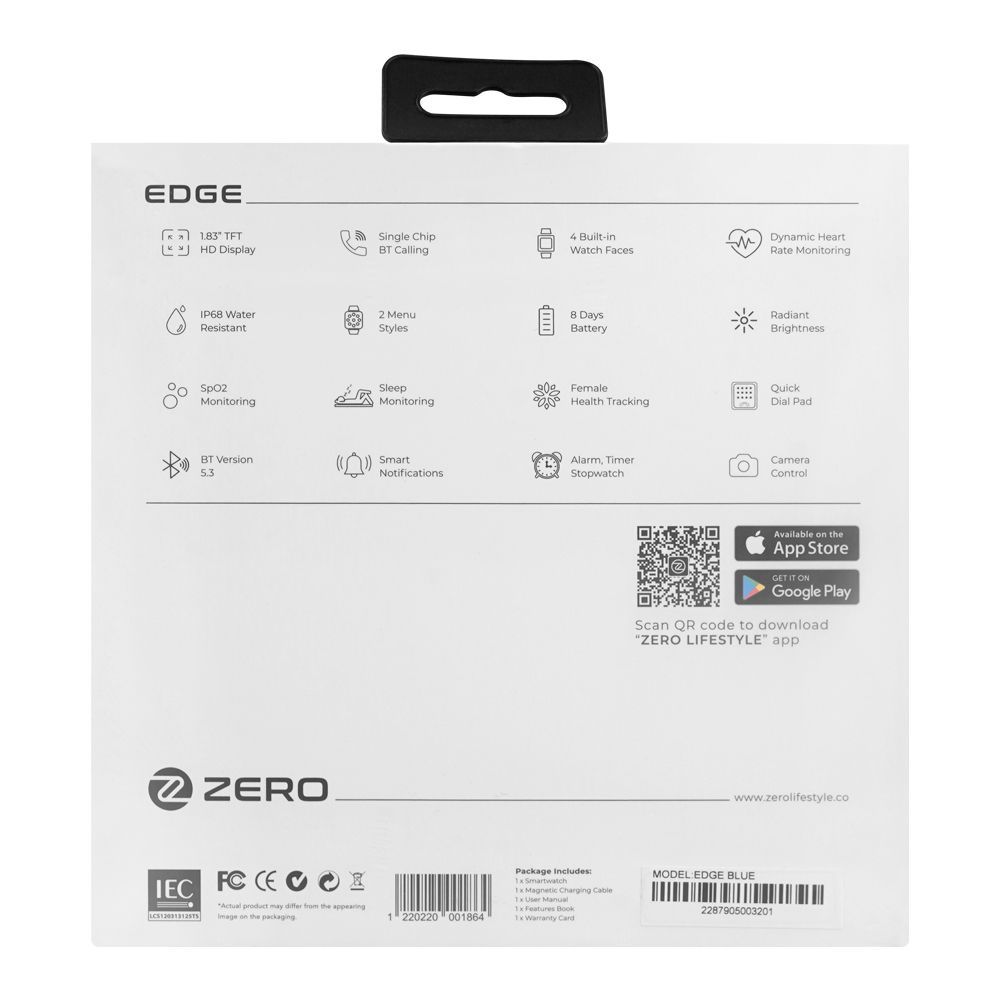 Zero Edge TFT HD Display BT Calling Smart Watch, Midnight Blue