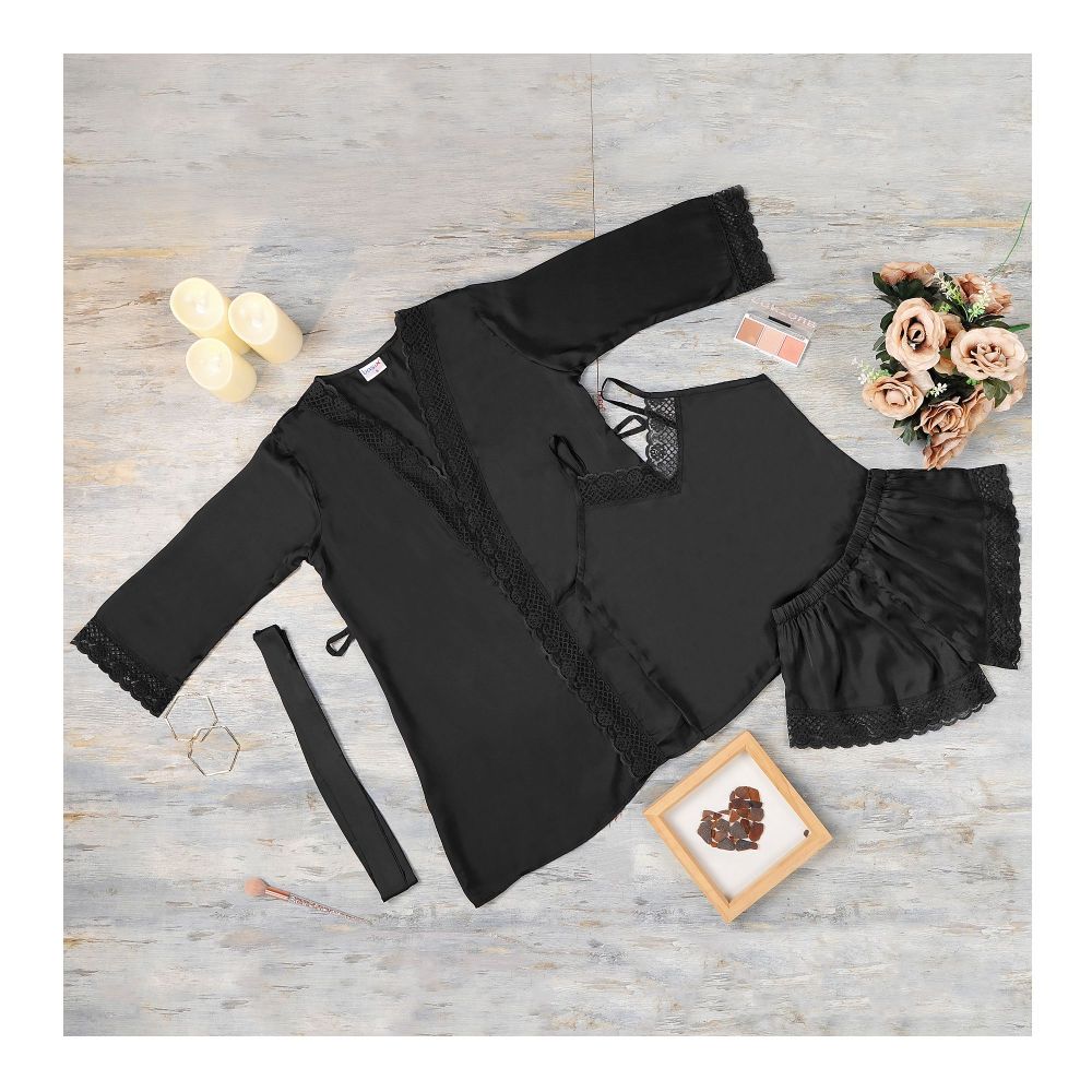 Basix Black 3 Piece Cami Set Bundle, 1 Top + 1 Short + 1 Gown, CB-206
