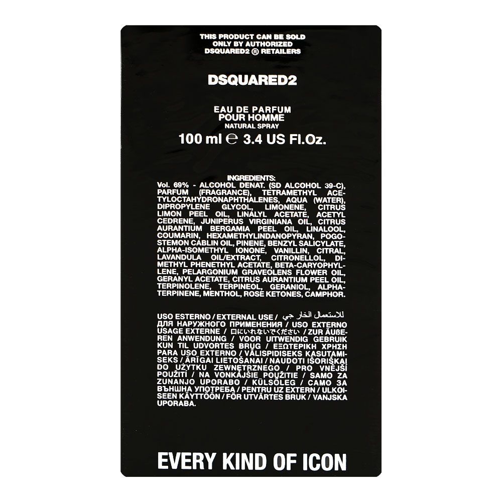 Dsquared2 Icon Pour Homme, Eau De Parfum, For Men, 100ml