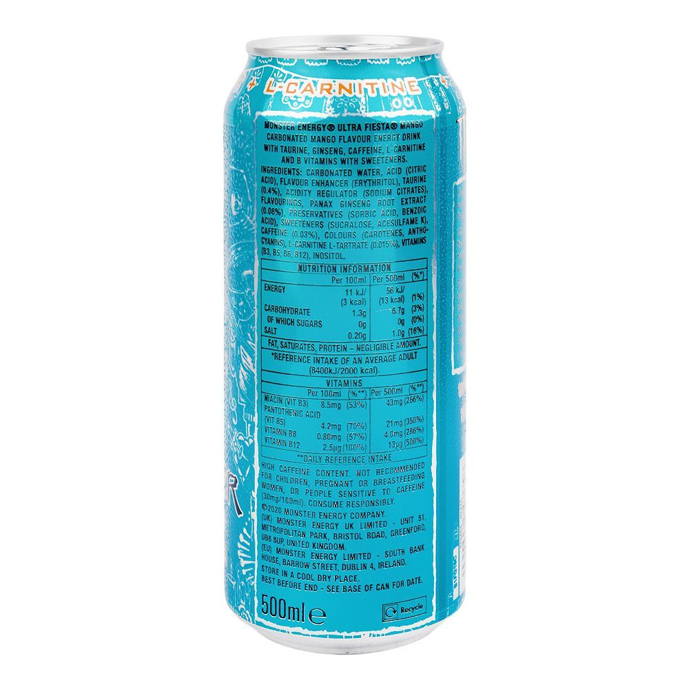 Monster Ultra Fiesta Mango Zero Energy Drink, 500ml