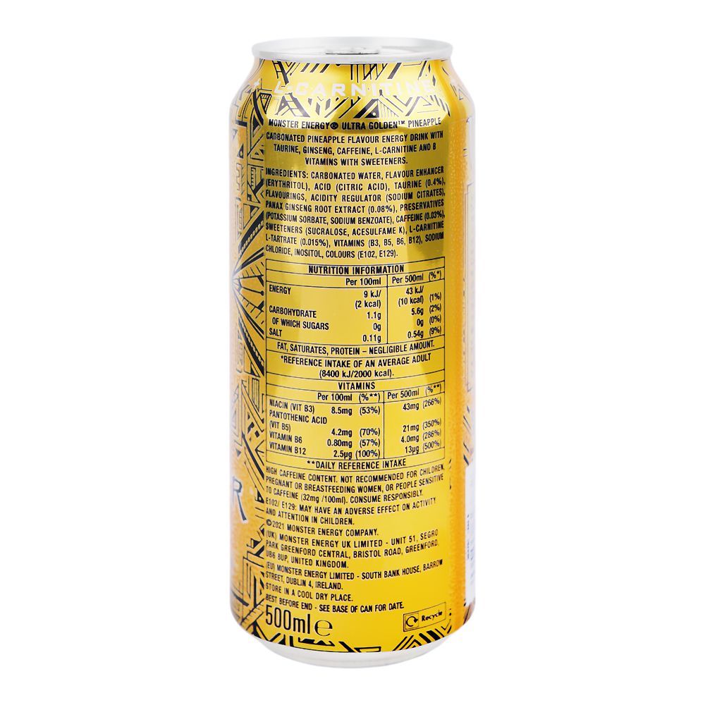 Monster Ultra Golden Pineapple Zero Energy Drink, 500ml
