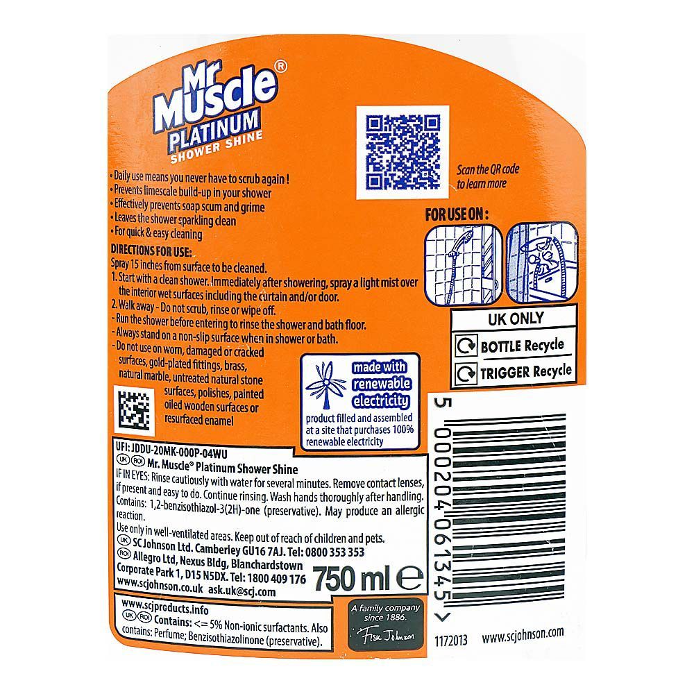 Mr. Muscle Platinum Shower Shine Shower Trigger Spray, 750ml