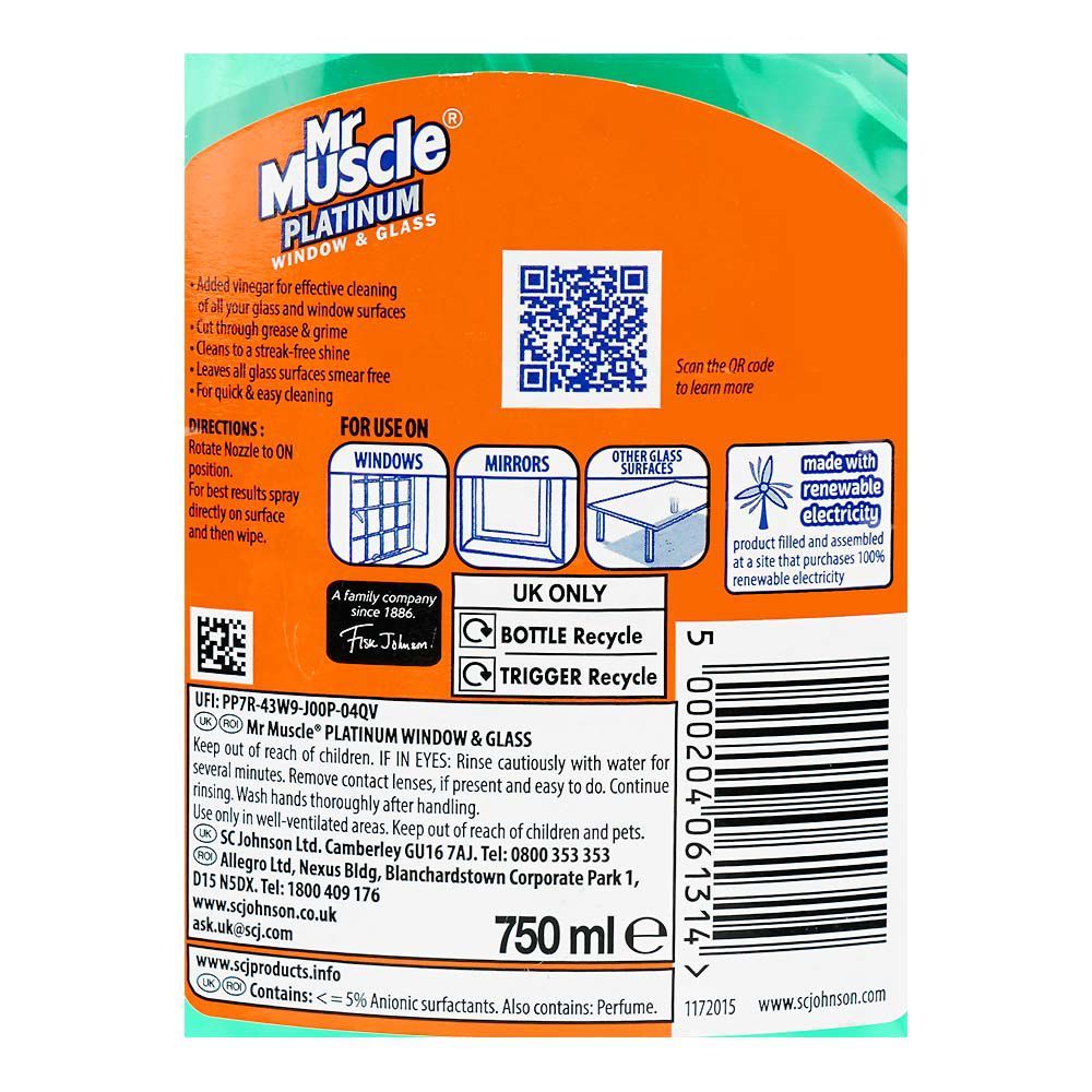 Mr. Muscle Platinum Window & Glass Cleaner Trigger Spray, 750ml