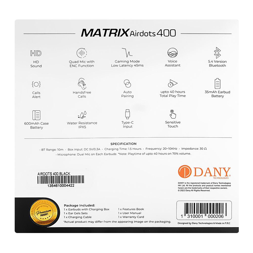 Dany Quad Mic With ENC Earbud, 600mAh Case Battery, IPXS Waterproof ...