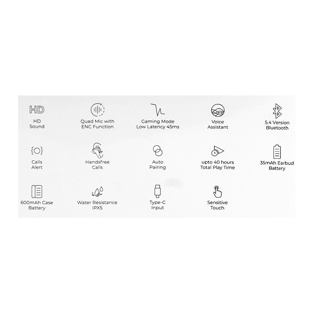 Dany Quad Mic With ENC Earbud, 600mAh Case Battery, IPXS Waterproof, Black, Matrix Airdots-400