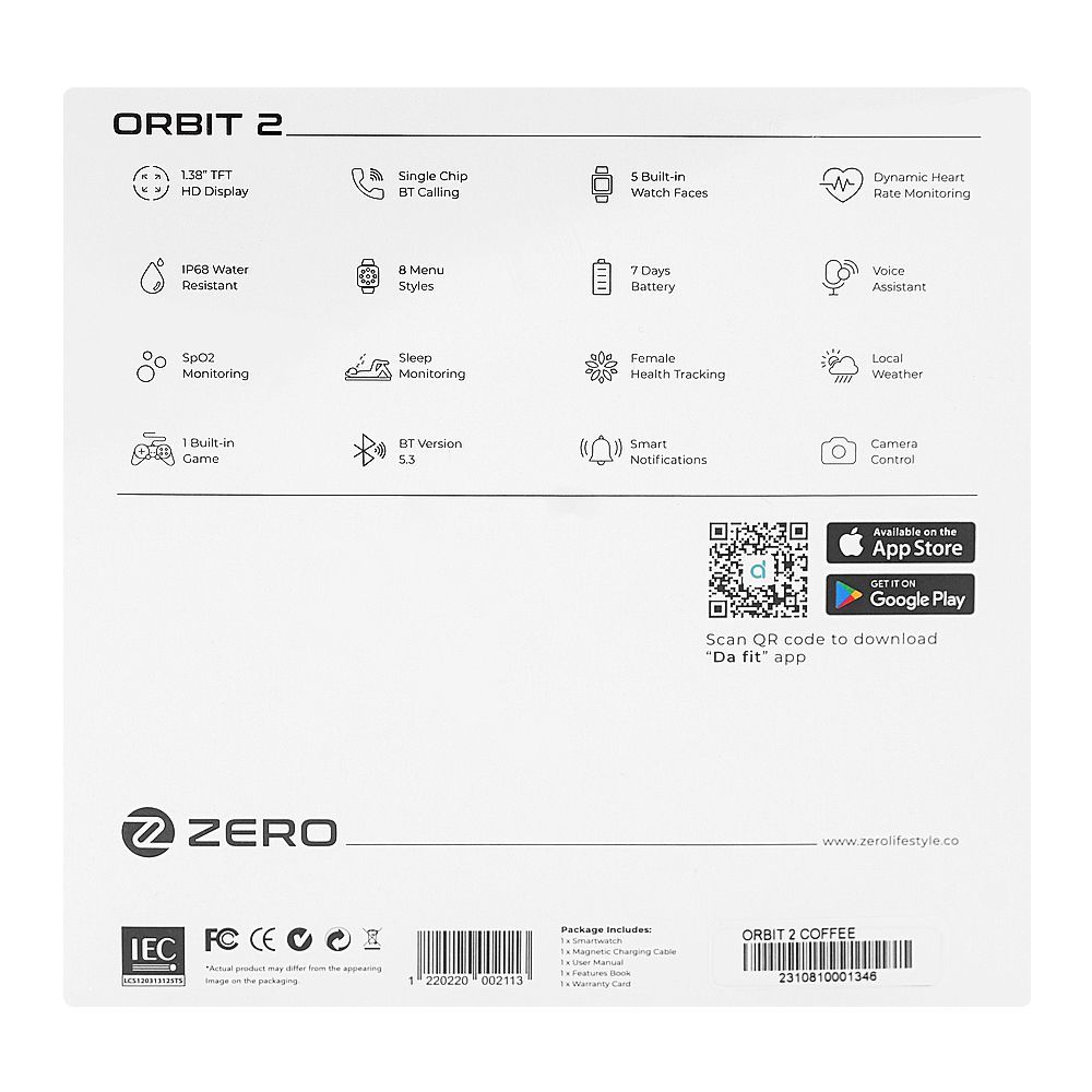Zero 1.38 Inch TFT HD Display Orbit 2 Smart Watch, IP68 Water Resistant ...