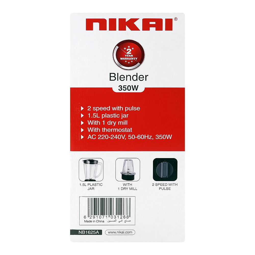 Nikai Blender, 350W, 220-240V, 1.5 Liter, NB-1625A