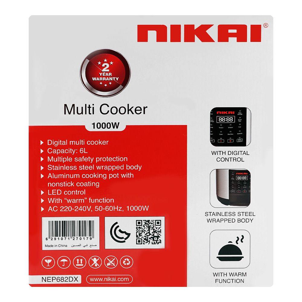 Nikai Multi Cooker, 1000W, 220-240V, 6 Liters, NEP-682DX