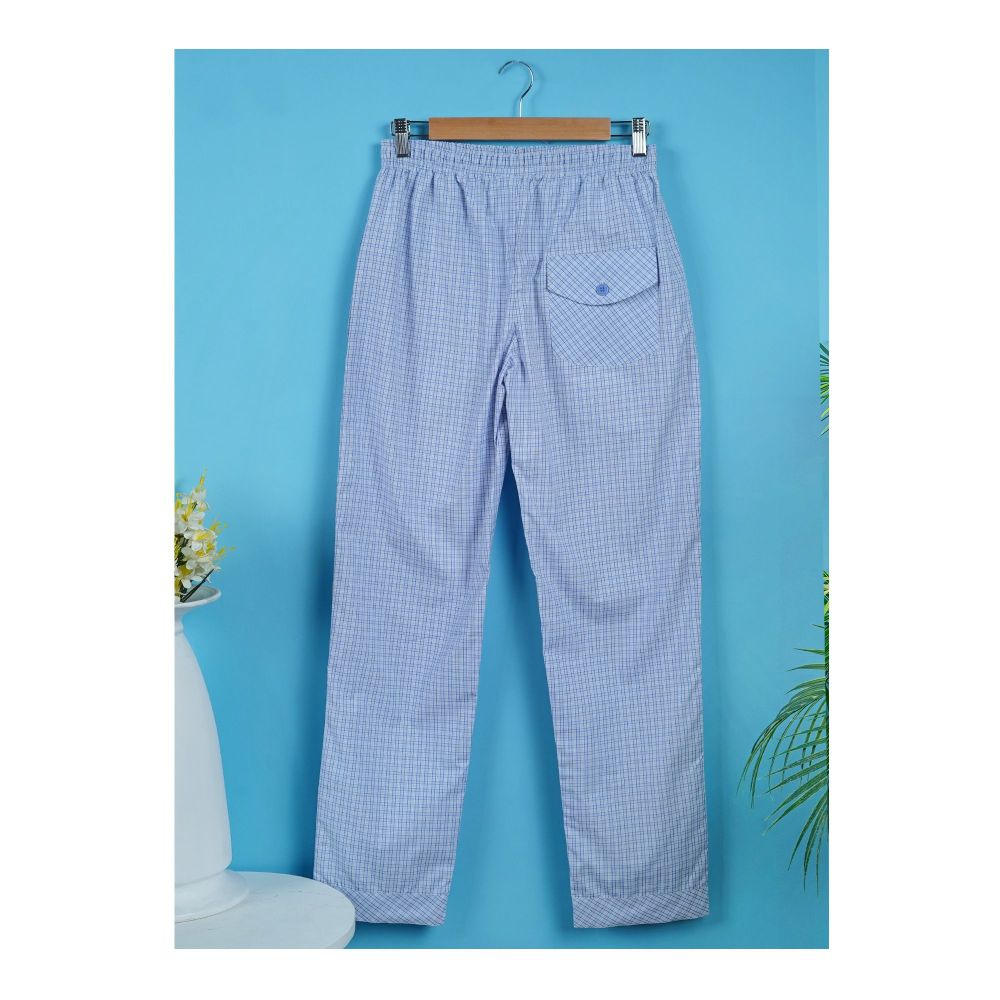 Basix Men's Sky Blue & White Miniature Checkered Trouser, MT-933