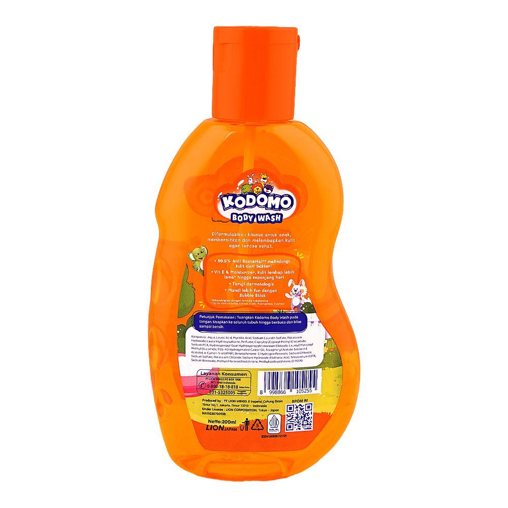 Kodomo Orange With Bubble Antibacterial Stick Body Wash, For Kids, 200ml