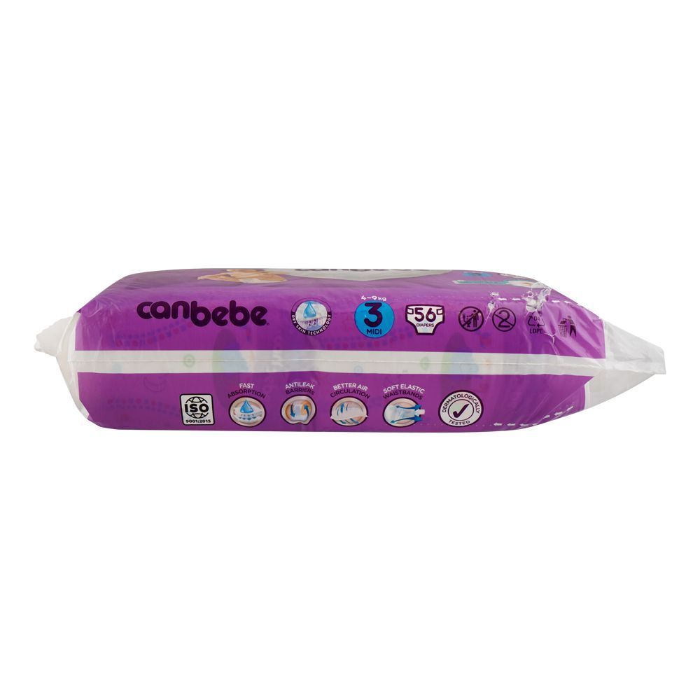 Canbebe Baby Diapers, Midi No 3, 4-9KG, 56-Pack