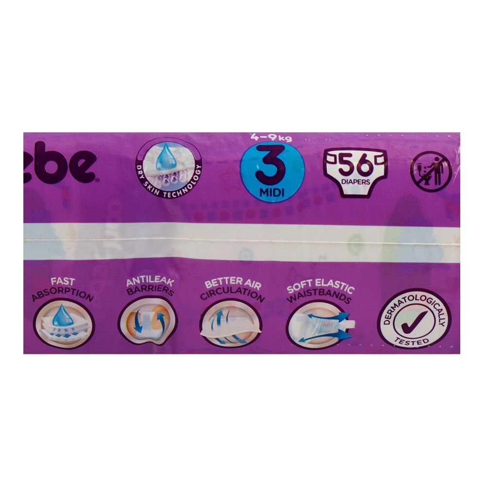 Canbebe Baby Diapers, Midi No 3, 4-9KG, 56-Pack