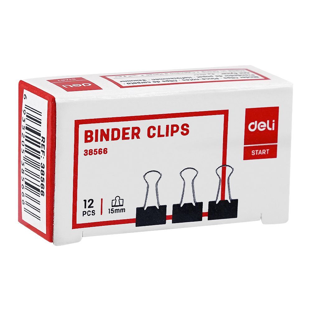 Deli Binder Clip 15Mm Box, Black, E38566, 12-Pack