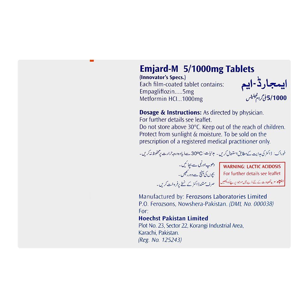 Hoechst Emjard-M Tablet, 5/1000mg, 14-Pack