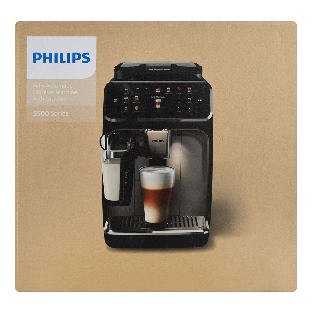 Philips 5500 Series Fully Automatic Espresso Machine With LatteGo, 1500W, 230V, Black EP5547/90
