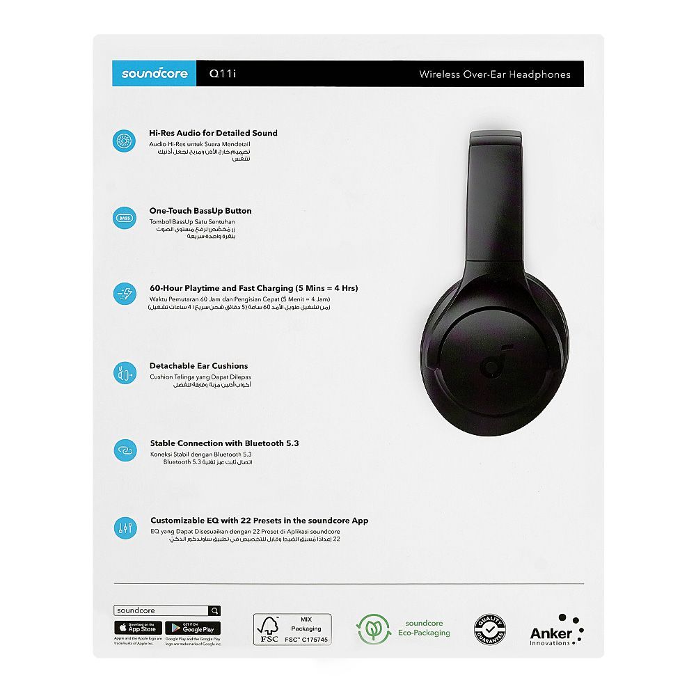 Anker Soundcore Q11i Wireless Over-Ear Headphone, 800mAh Battery, 60H ...