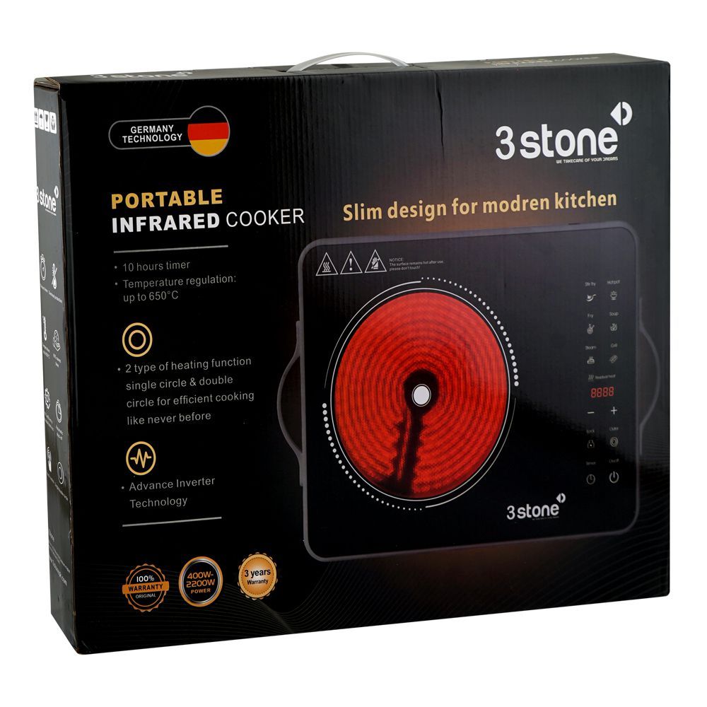3stone Portable Infrared Cooker, Hot Plate, 400W-2200W, 230V, SIFC100