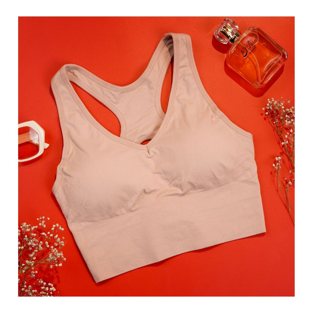 Women's Gym & Sport Padded Bra, Cotton, Wide Straps, Skin, 6100