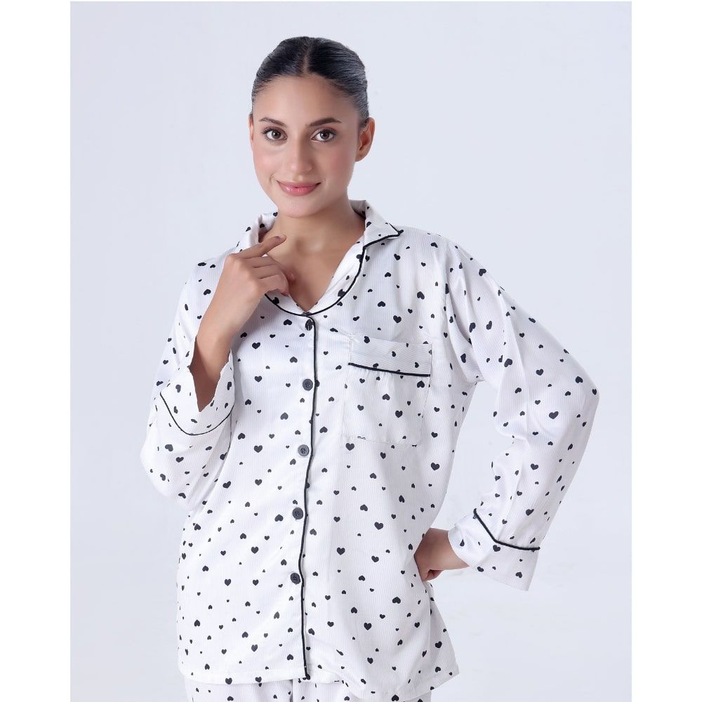 Sajiero Women's Full-Sleeves Pajama Suit With Scrunchie, Silk, Black ...