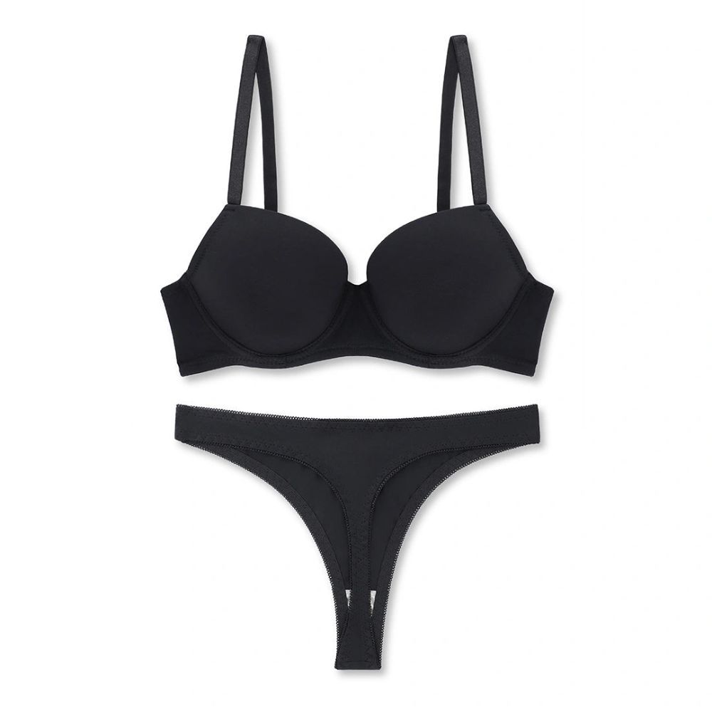 Sajiero Women's Bra Set, Poly-Cotton, Dark Envy Black