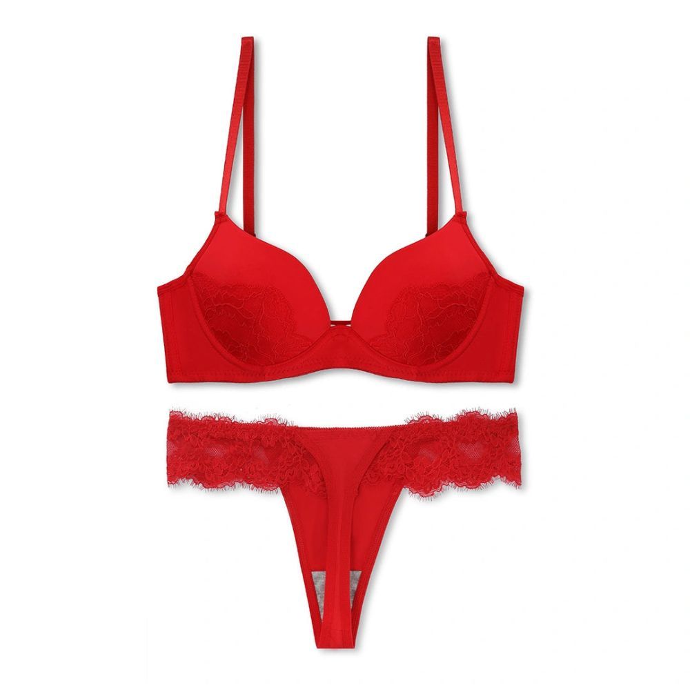 Sajiero Women's Embroidered Padded Bra and Panty Set, Poly-Cotton ...