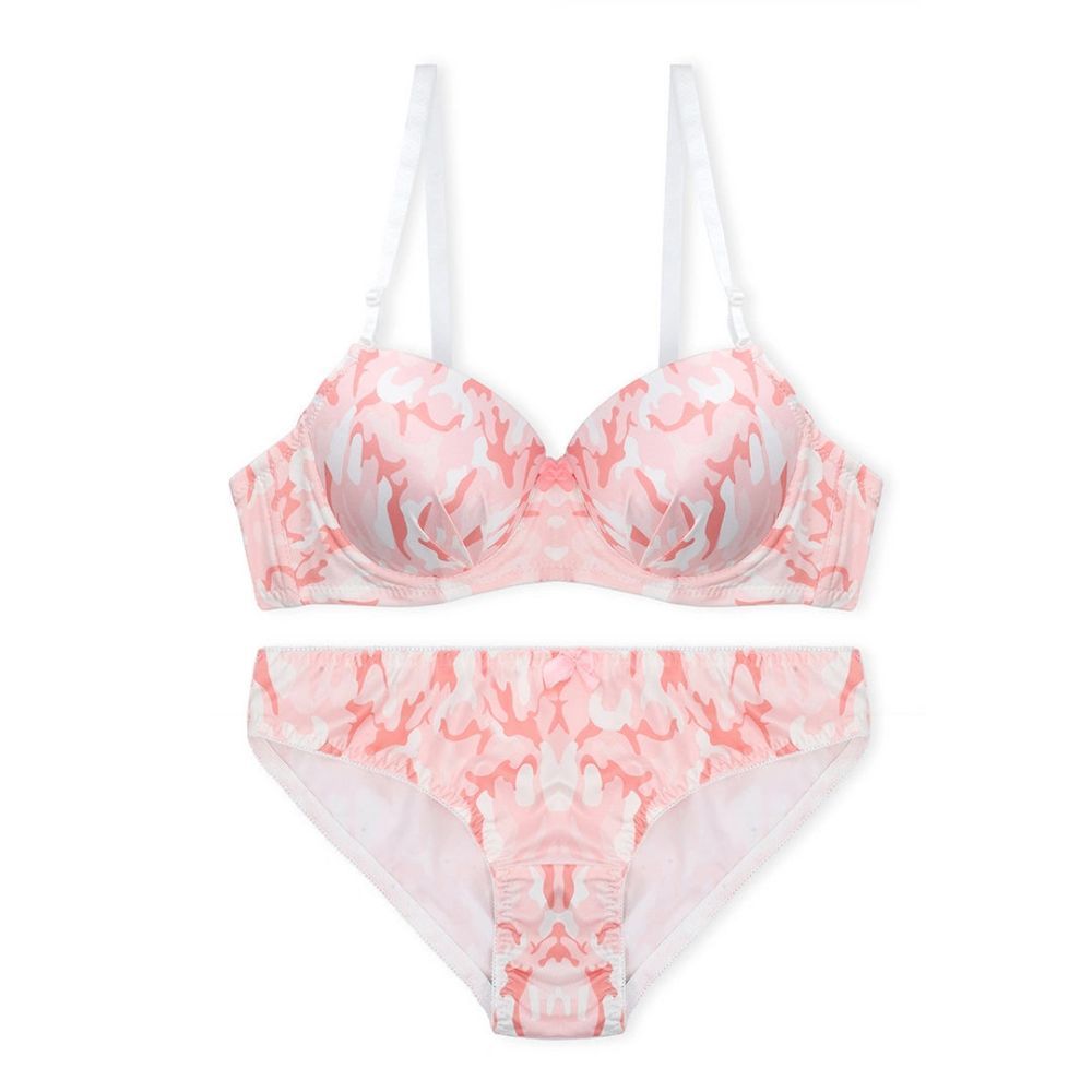 Sajiero Women's Fuzzy Floral Padded Bra and Panty Set, Poly-Cotton, Pink