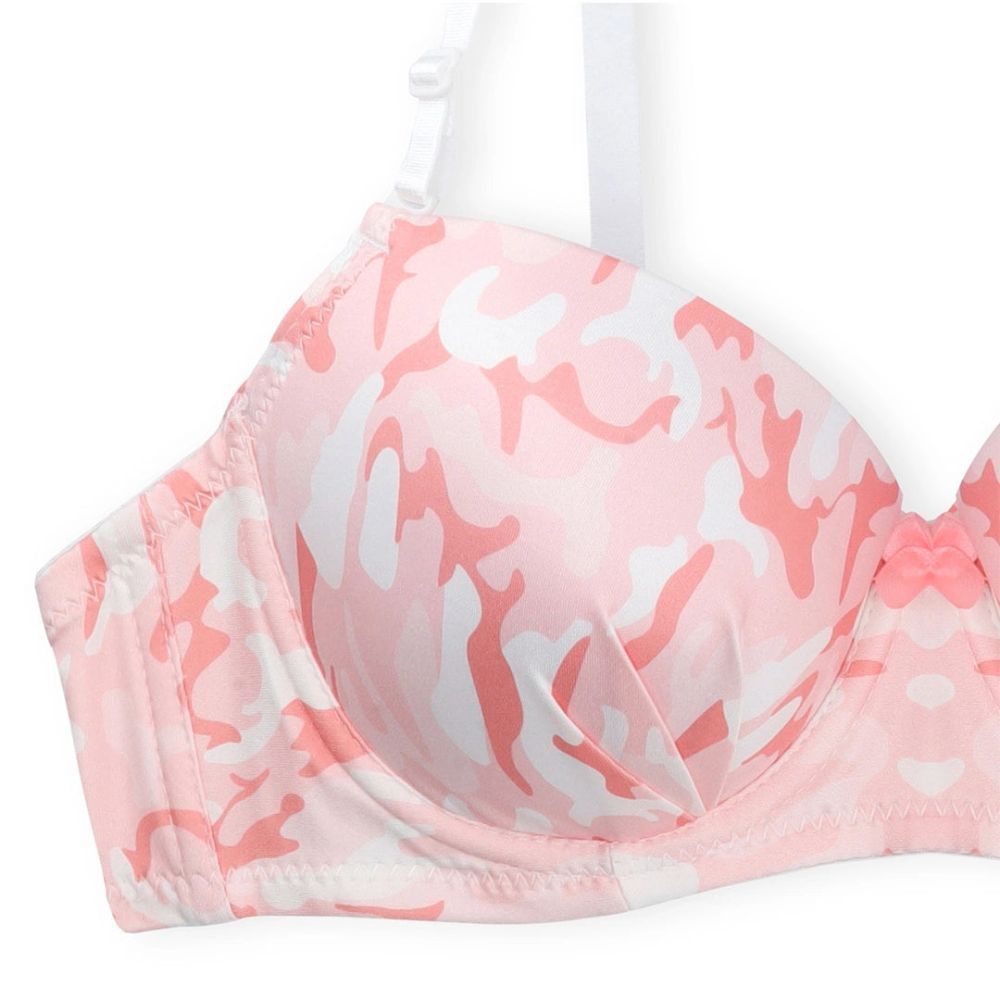 Sajiero Women's Fuzzy Floral Padded Bra and Panty Set, Poly-Cotton, Pink