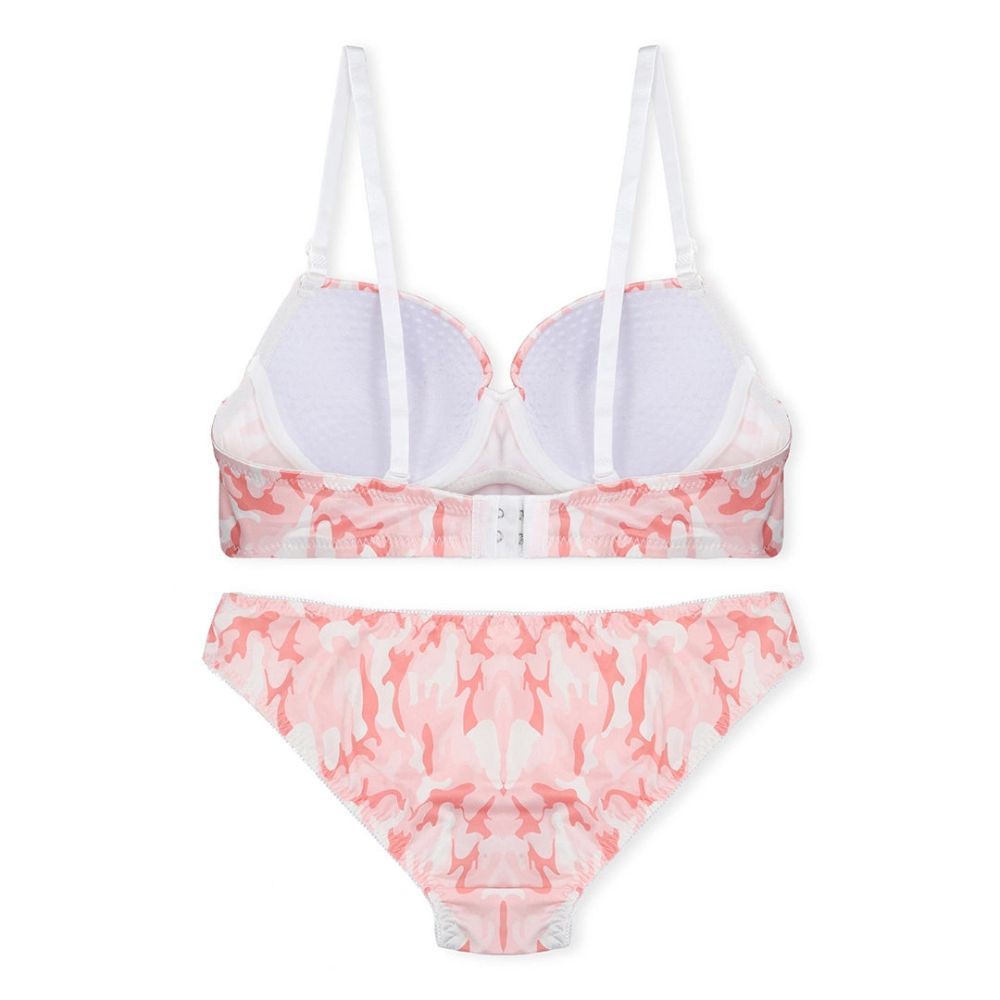 Sajiero Women's Fuzzy Floral Padded Bra and Panty Set, Poly-Cotton, Pink