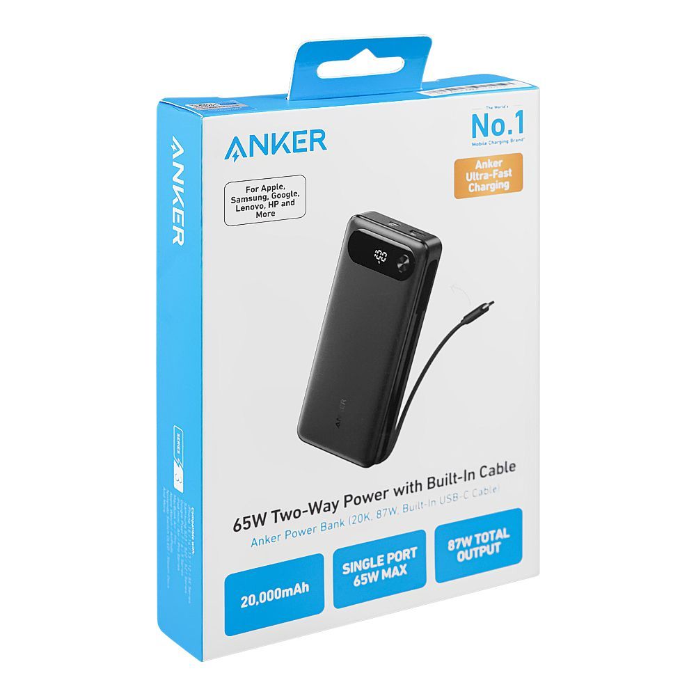 Anker 20000mAh Two-Way Power With Built-In 65W USB-C Port & Cable, 87W ...