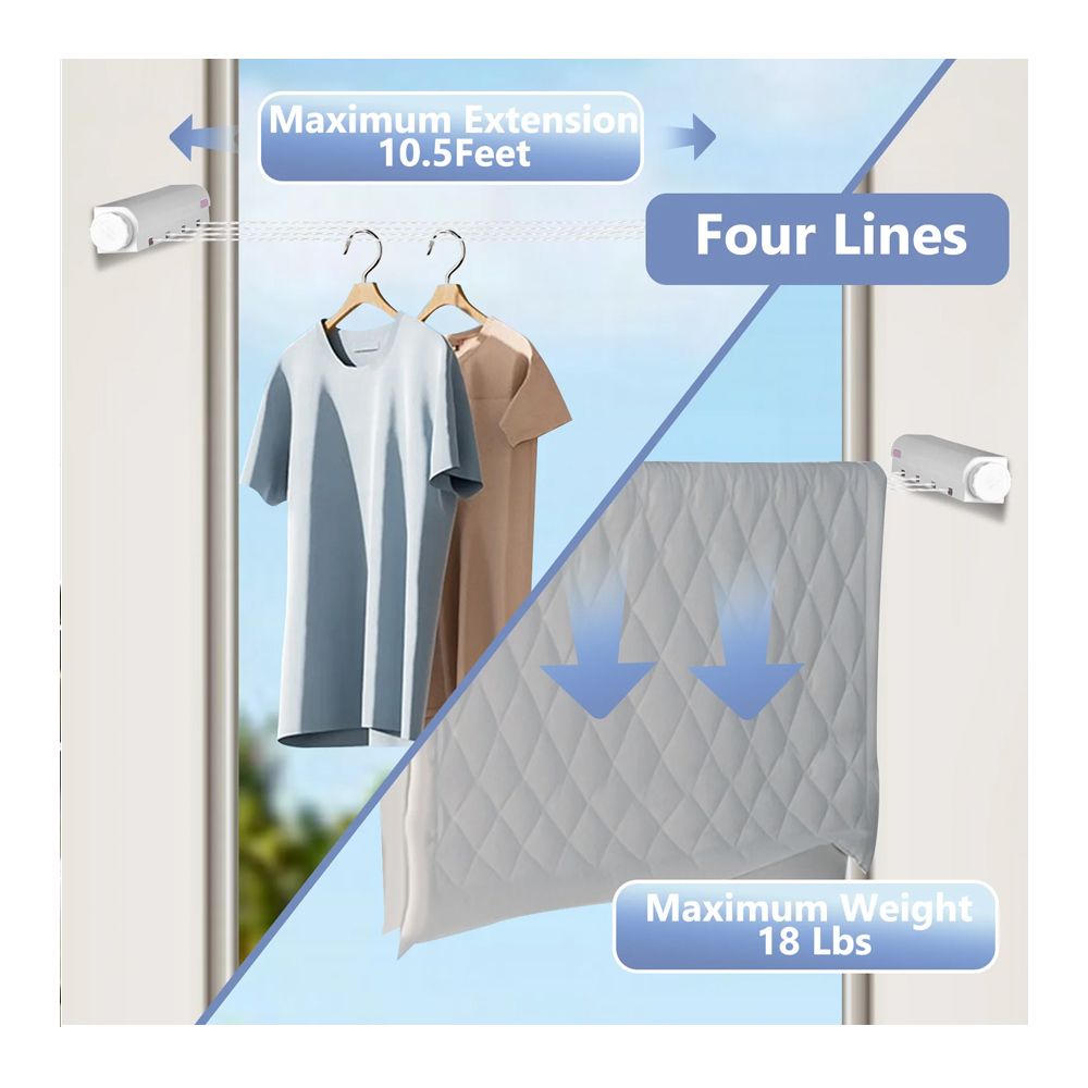 AJF 4-Line Wall Mounted Laundry Washing Line Dryer Rope, 2-Meter