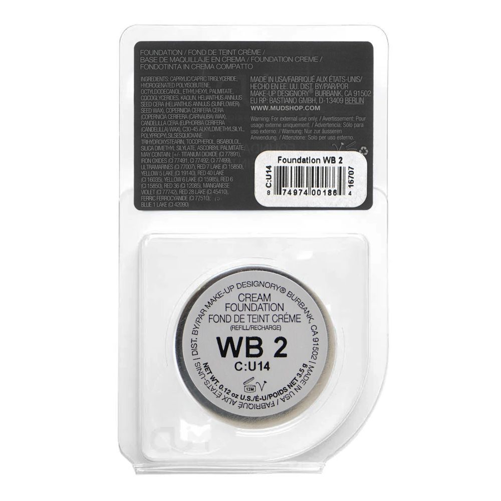 MUD Make-up Designory Cream Foundation Refill, WB2, 3.5g