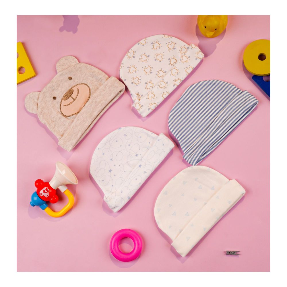 TG Kids Center Cap, Off White And White Bear, 5-Pack