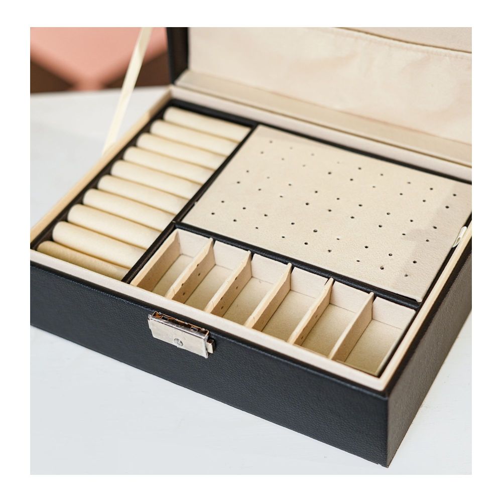 AJF Leather Jewellery Organizer with Locker 2 Layers Hanging Holder ...