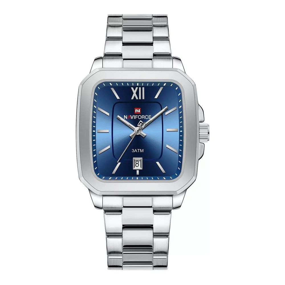 Naviforce Sleek Square Men's Analog Watch With Silver & Blue Dial ...