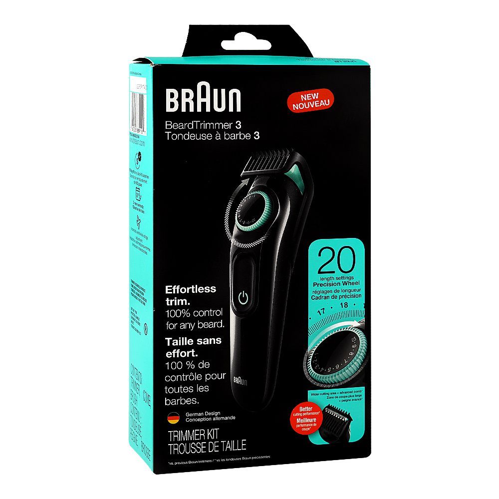 Braun 20 Length Settings Beard Trimmer 3, 50 Minutes Runtime, Black ...