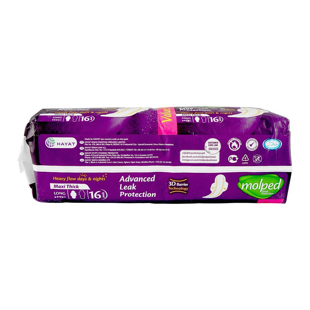 Molped Maxi Thick Advanced Leak Protection With 3D Barrier, Long, Value ...