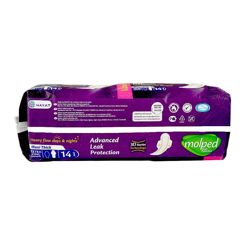 Molped Maxi Thick Advanced Leak Protection Pad With 3D Barrier, Extra ...