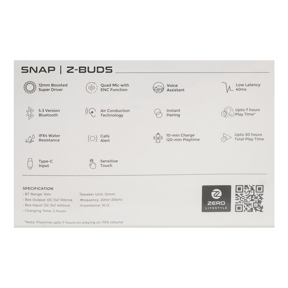Zero Snap Z-Buds ENC Wireless Earbuds, Up to 7 Hours Play Time, IPX4 ...