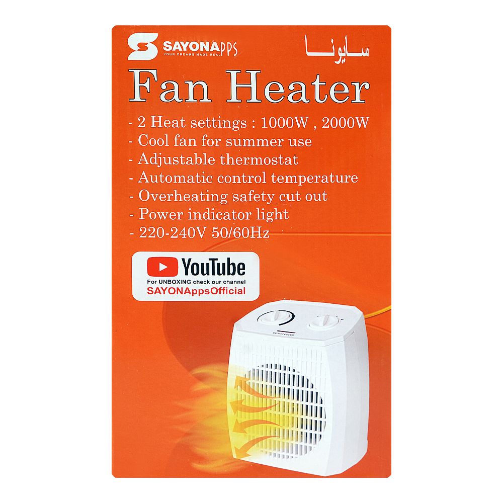 Sayona Fan Heater, 2000W, 220-240V, SFH-7056