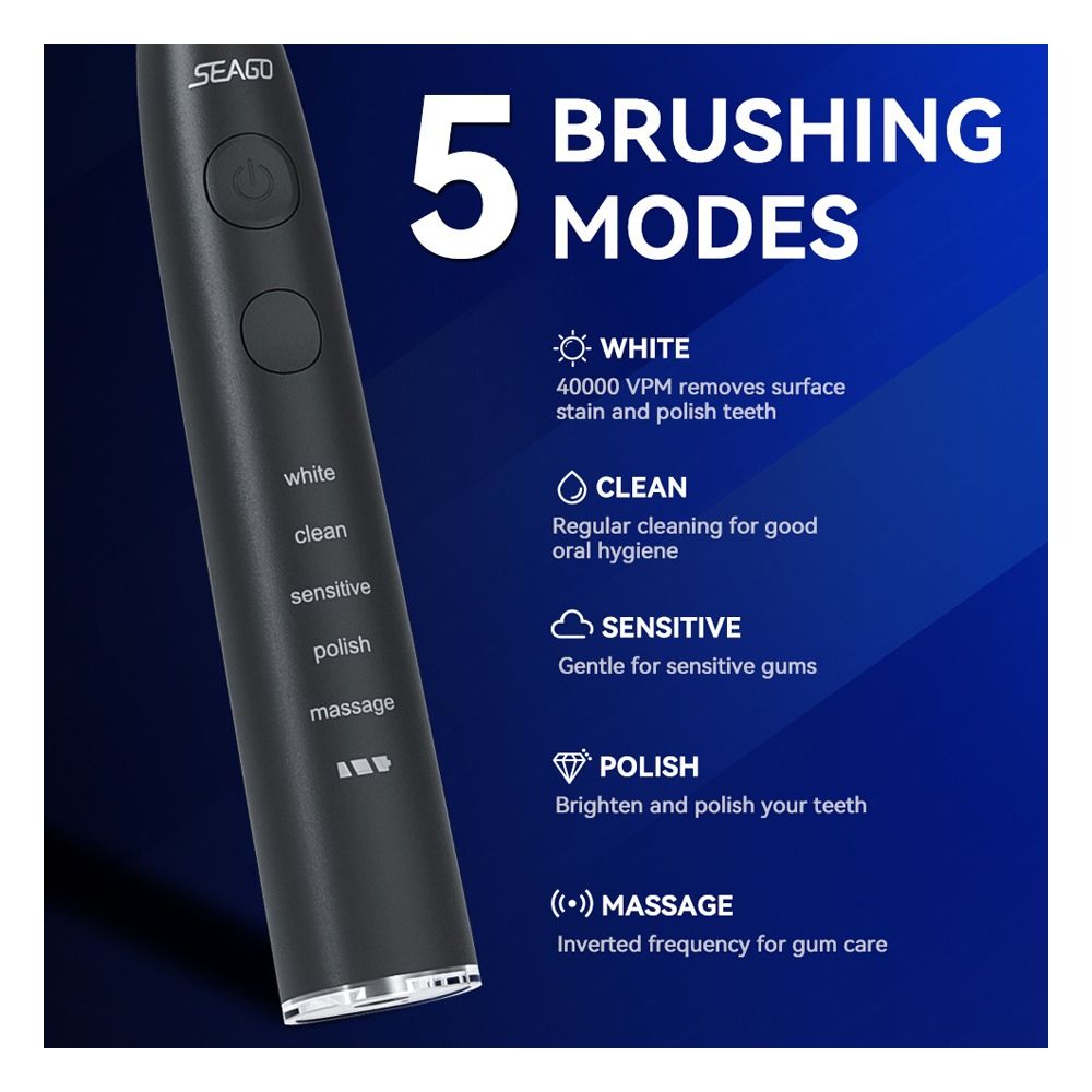 Seago 5 Modes & 5 Heads Electric Toothbrush For Adults, IPX7 Waterproof ...