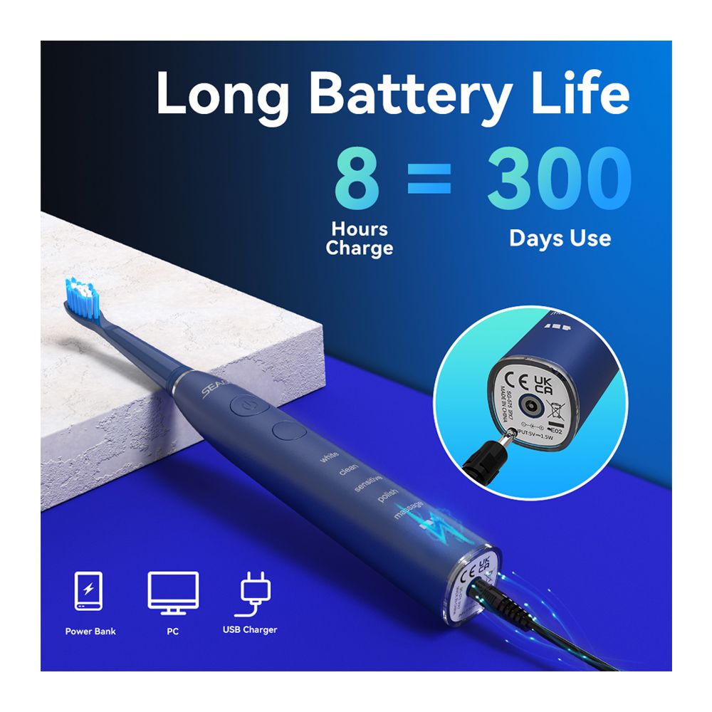 Seago 5 Modes & 5 Heads Electric Toothbrush For Adults, IPX7 Waterproof ...