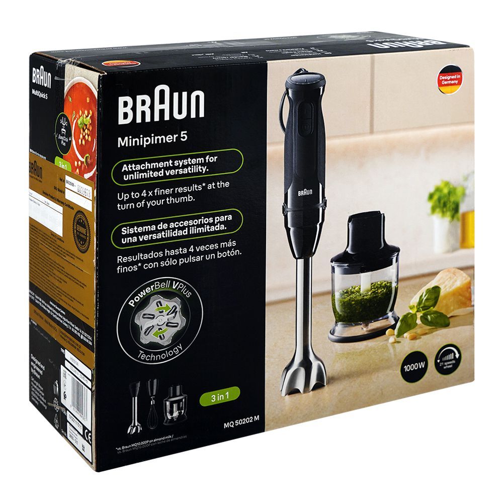 Braun Multi Quick 5 3-In-1 Hand Blender Set, 1000W, BPA Free, MQ-50202M BK