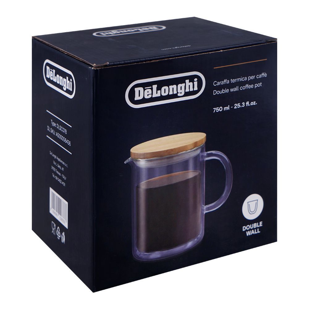 DeLonghi Double Wall Coffee Pot With Lid, 750ml, DLSC078