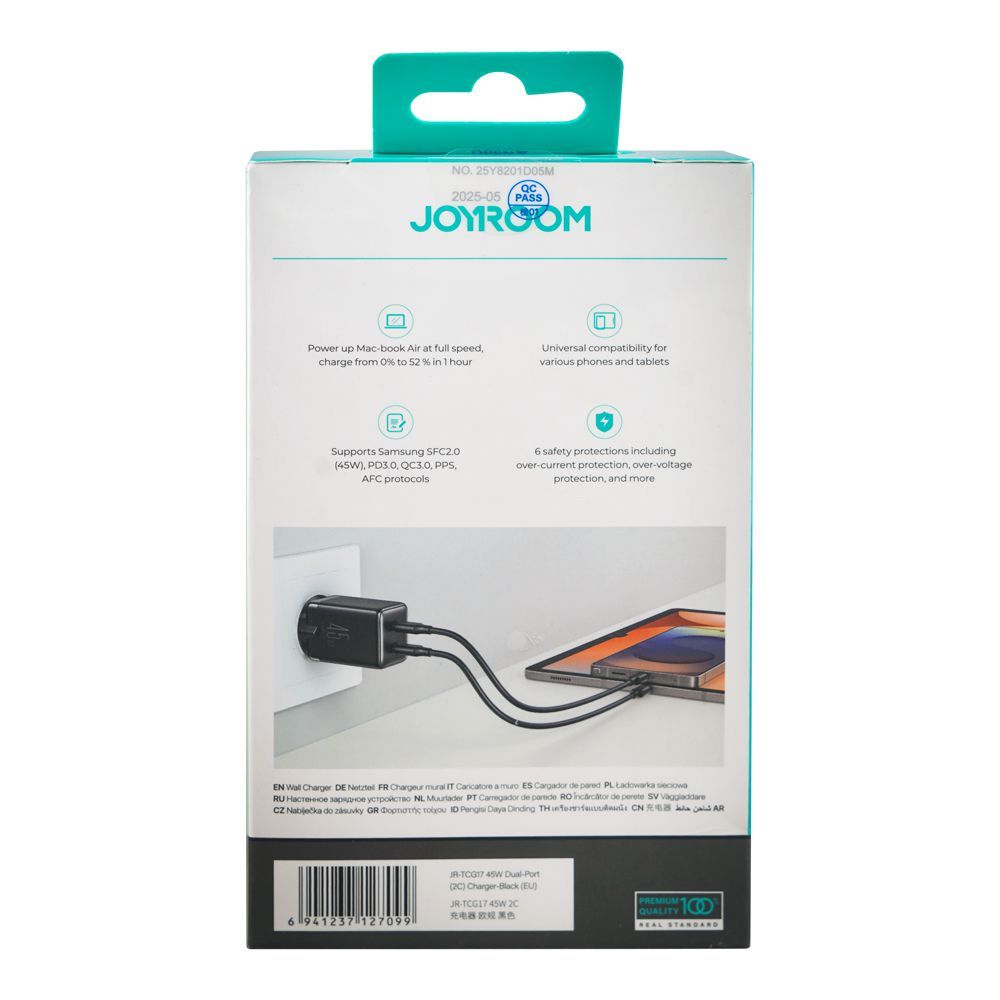 Joyroom Super-Fast Charger, 45W 2 X USB-C Port, Black, JR-TCG17EU