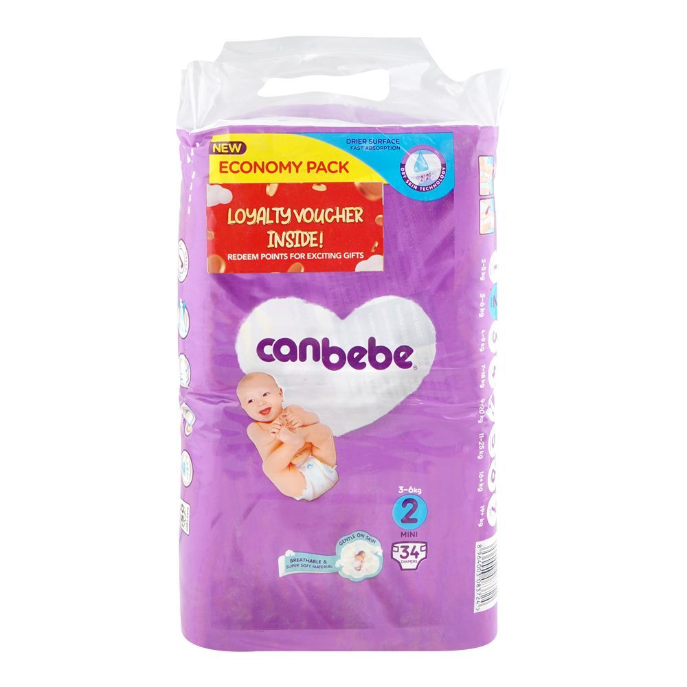 Canbebe Diapers Economy Pack, Mini No.2, 3-6KG, 34-Pack