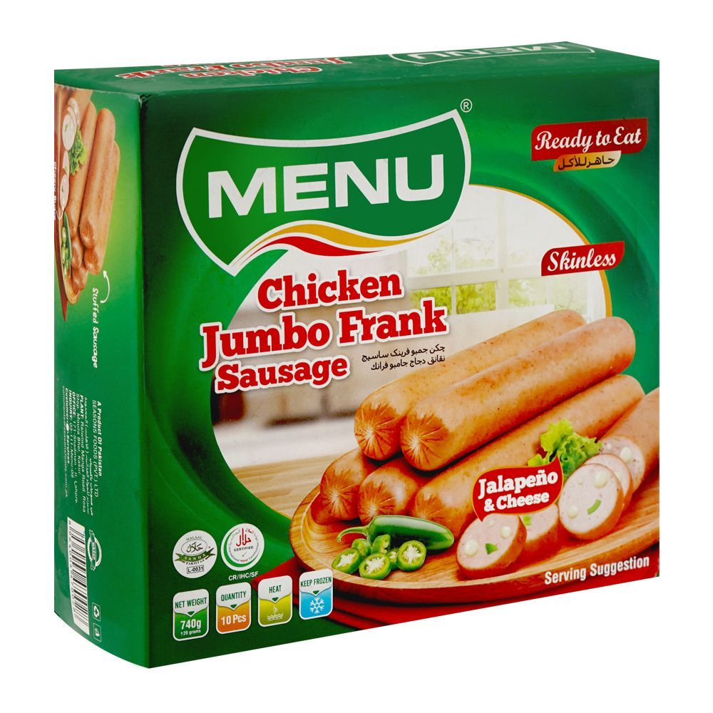 Menu Chicken Jumbo Frank Sausage Jalapenio & Cheese, Skinless, 740g