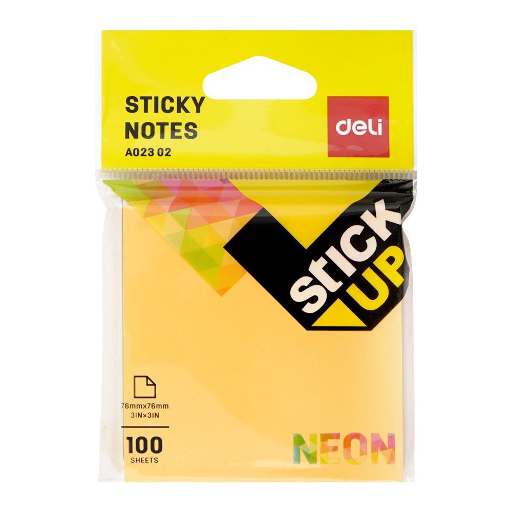 Deli Sticky Notes Neon Orange, EA02302, 100-Sheets, 3 X3 Inches