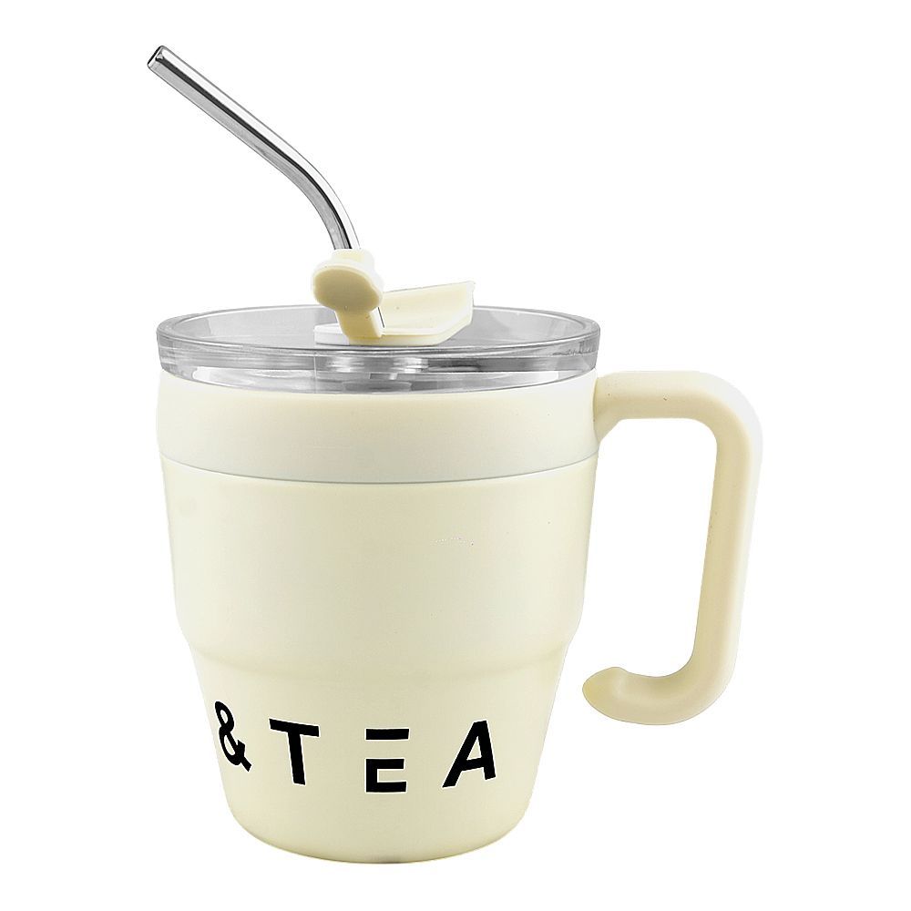 AJF Korean Insulated Stainless-Steel Coffee Mug With Straw, 460ml, Off ...